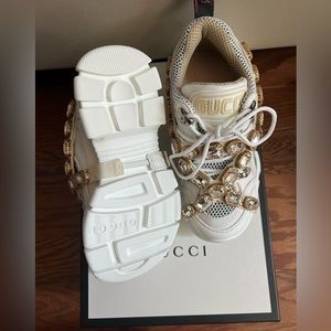 Gucci | Shoes | Gucci Sneaker With Detailed Gold Accent And Rhinestones ...